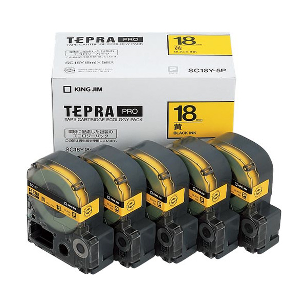 （株）キングジム-黒18／Pテープエコパック黄 SC18Y－5P-teraido(テライド)